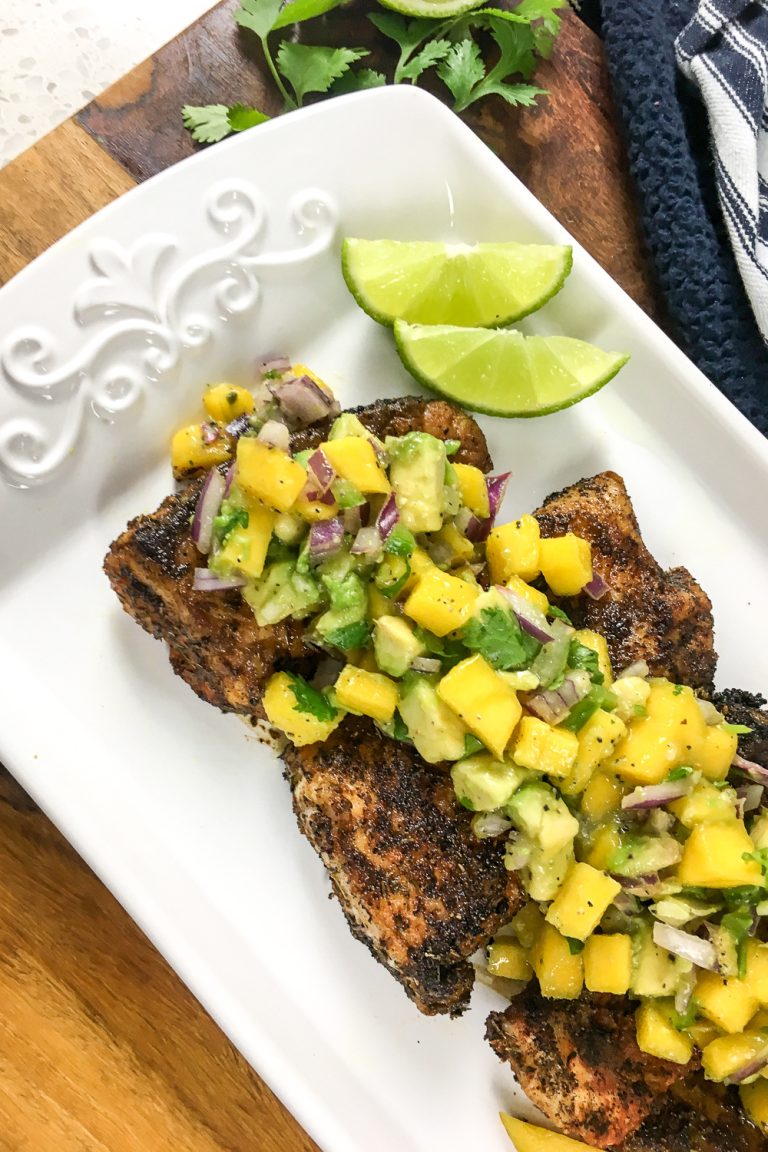 30 Minute Spicy Cajun Snapper with Mango-Avocado Salsa
